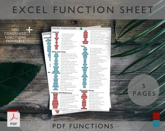 Microsoft Excel Functions Printable Excel Cheat Sheet Workbook Productivity Excel Formulas ...