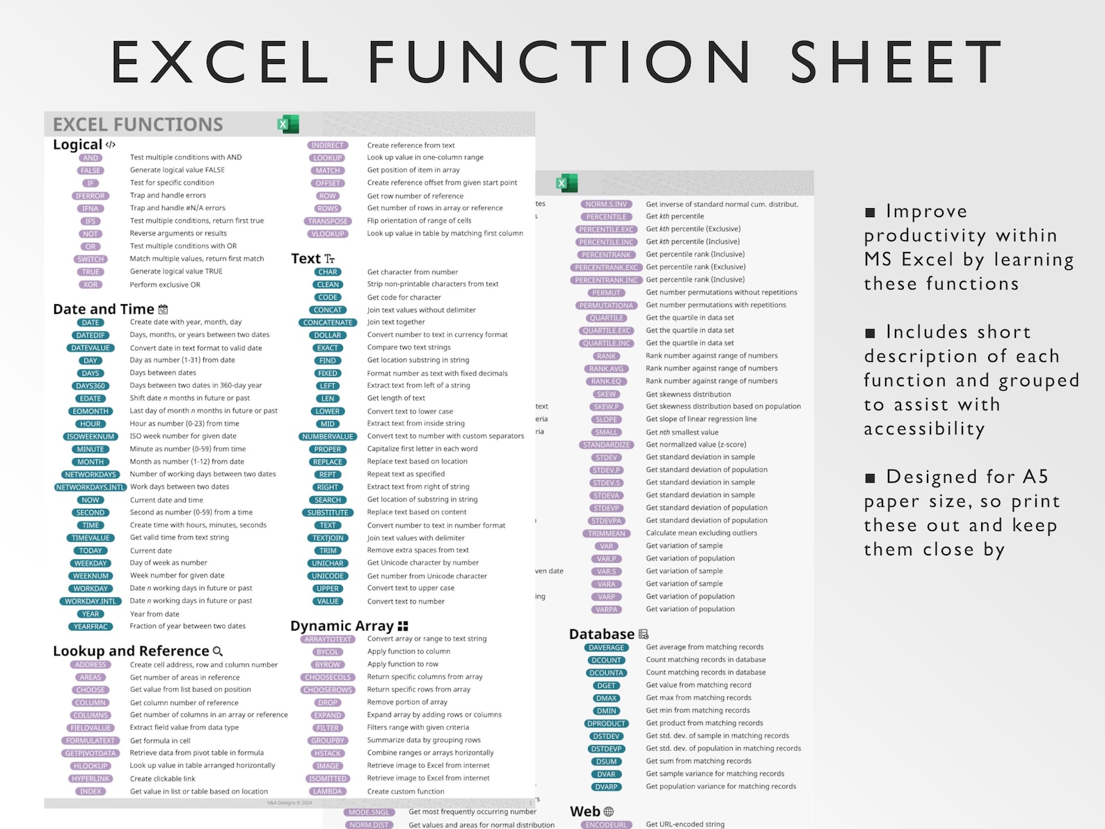 Microsoft Excel Functions | Printable Excel Cheat Sheet | Workbook ...