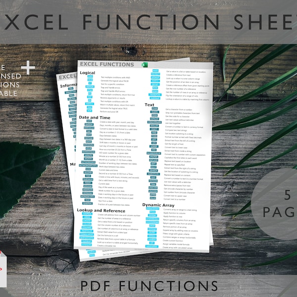 Excel Formulas Cheat Sheet - Etsy