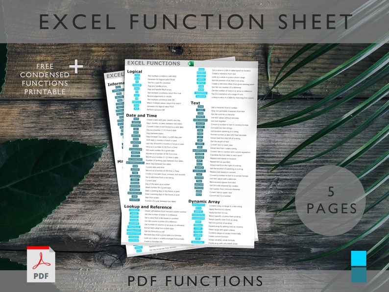 Microsoft Excel Functions Printable Excel Cheat Sheet Workbook ...