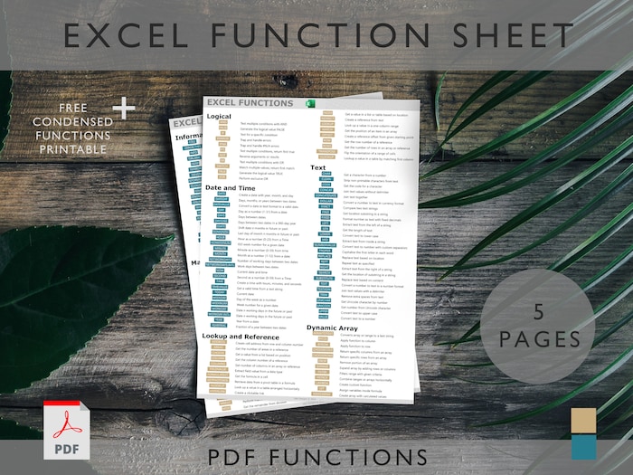 Excel Function Guide - Etsy