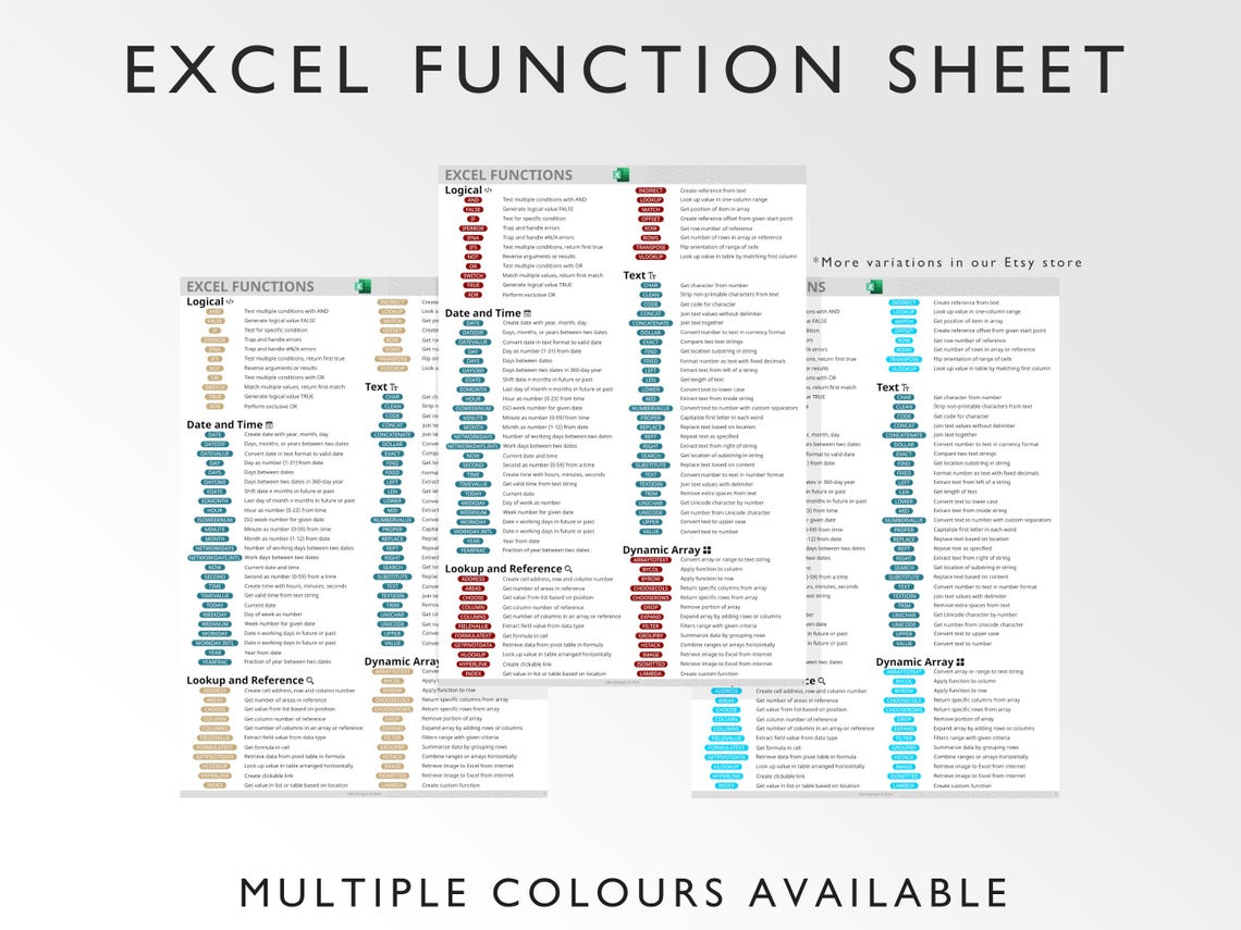 Microsoft Excel Functions | Printable Excel Cheat Sheet | Workbook ...