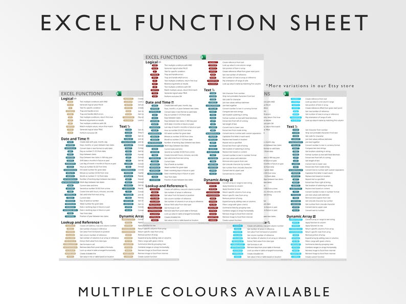 Microsoft Excel Functions | Printable Excel Cheat Sheet | Workbook ...