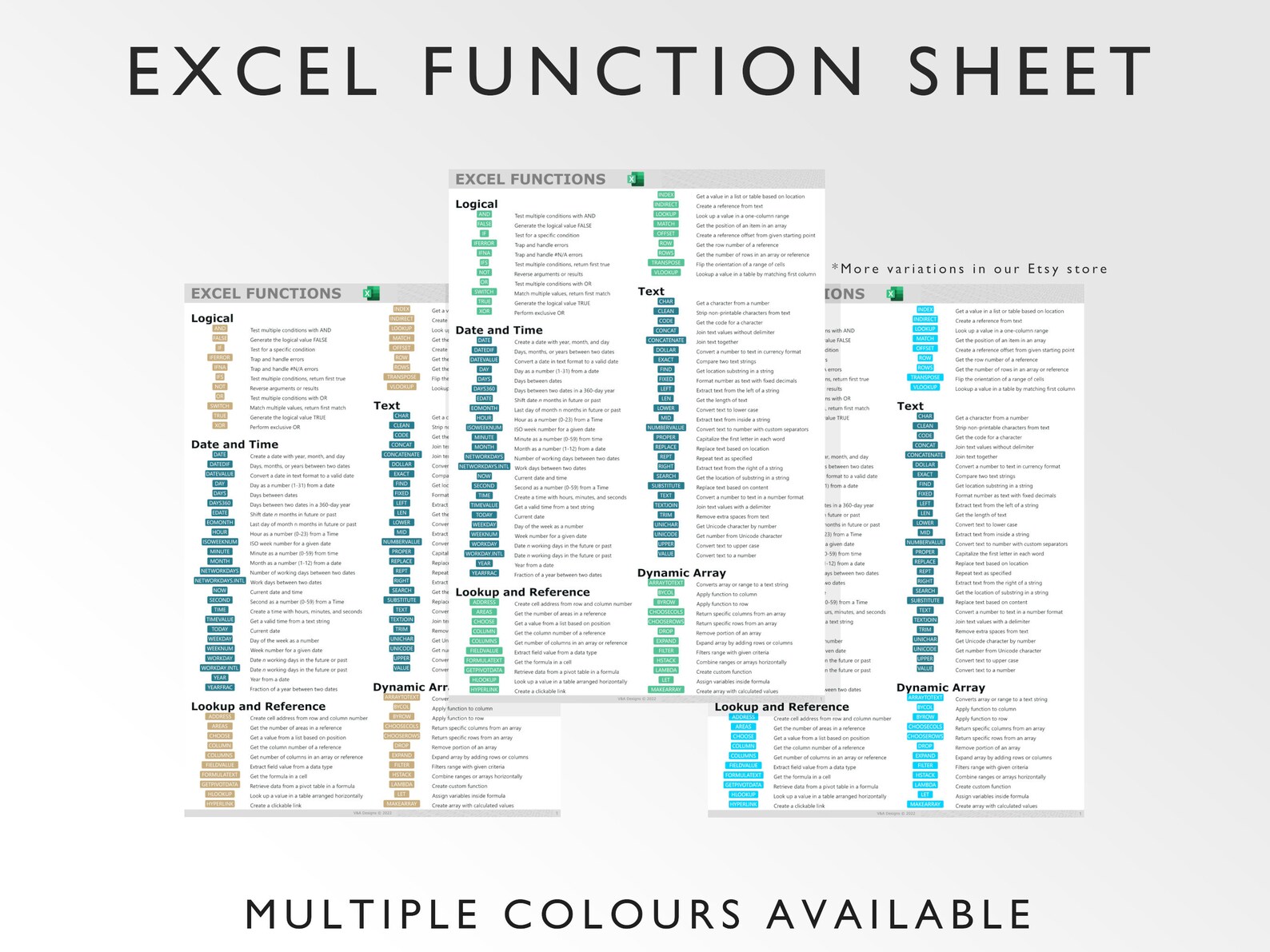 Microsoft Excel Functions Printable Excel Cheat Sheet Workbook ...
