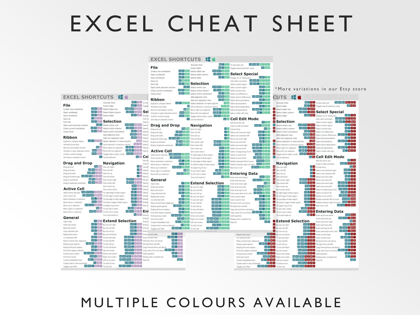 Microsoft Excel Shortcuts | Printable Excel Cheat Sheet | Workbook Productivity | Excel Key ...