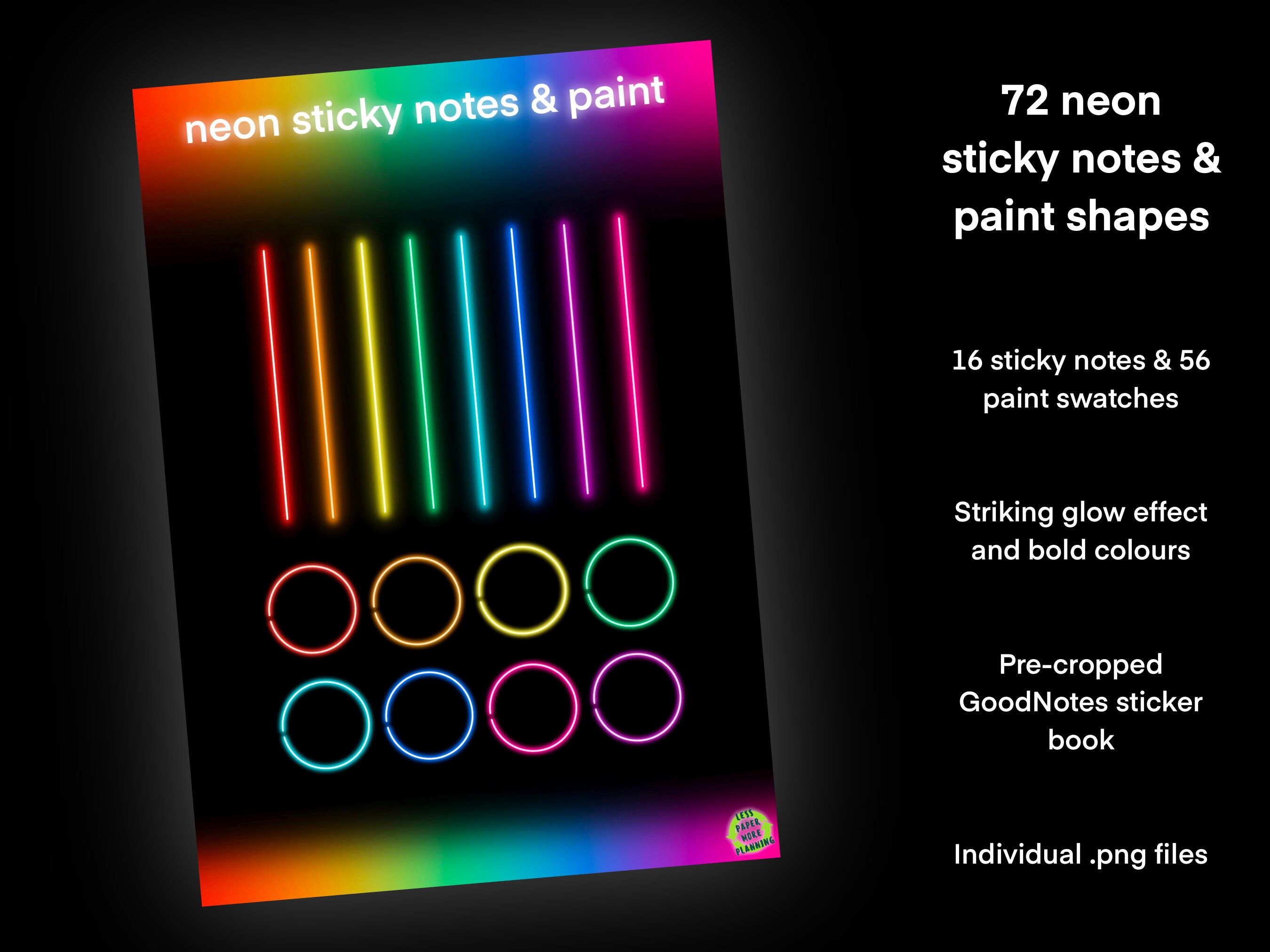 72 Neon Glow Sticky Notes and Matching Paint Shapes for Digital ...