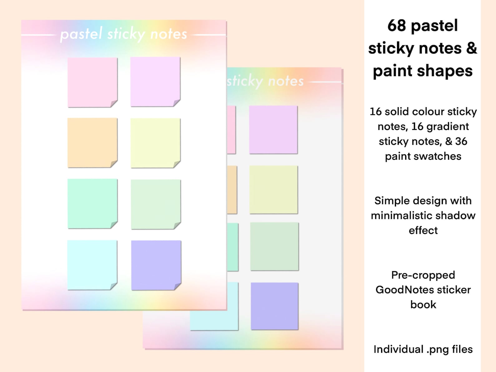 68 Pastel Sticky Notes and Matching Paint Shapes for Digital Journals ...