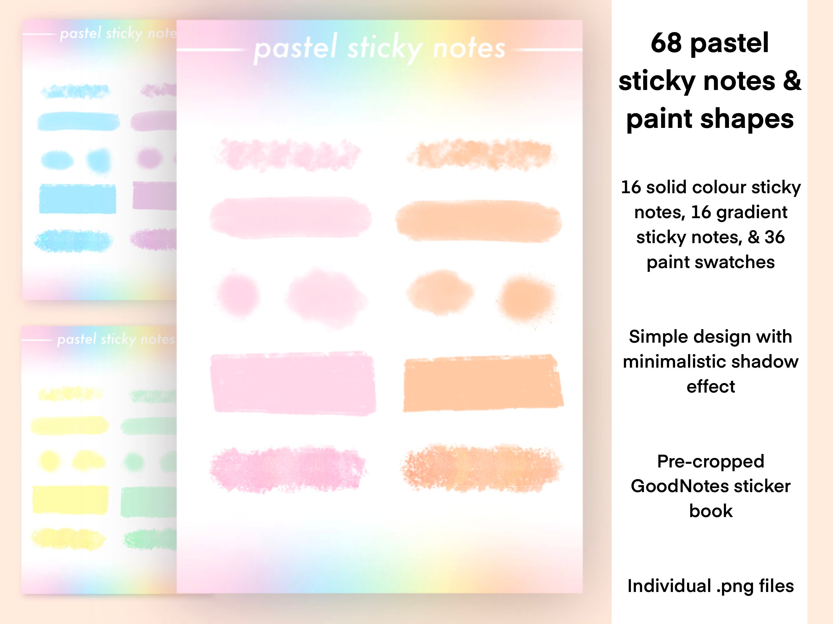68 Pastel Sticky Notes and Matching Paint Shapes for Digital Journals ...