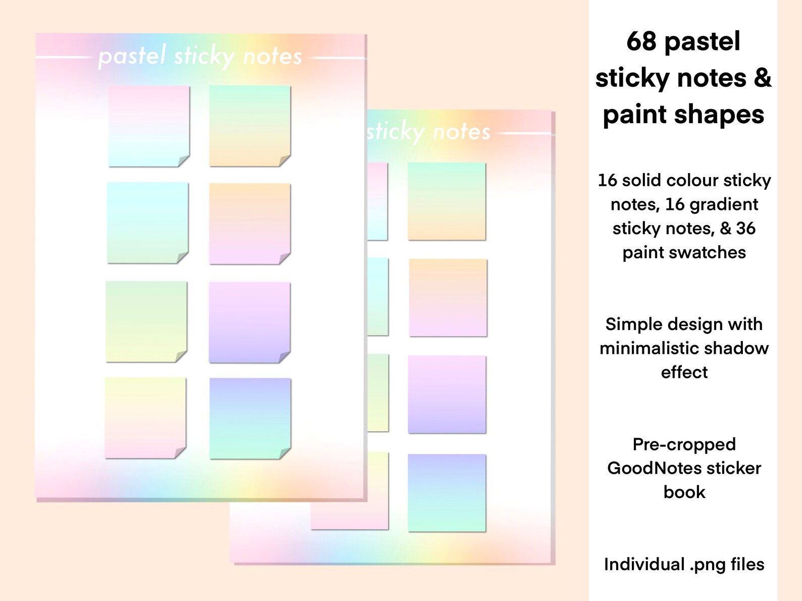 68 Pastel Sticky Notes and Matching Paint Shapes for Digital Journals ...