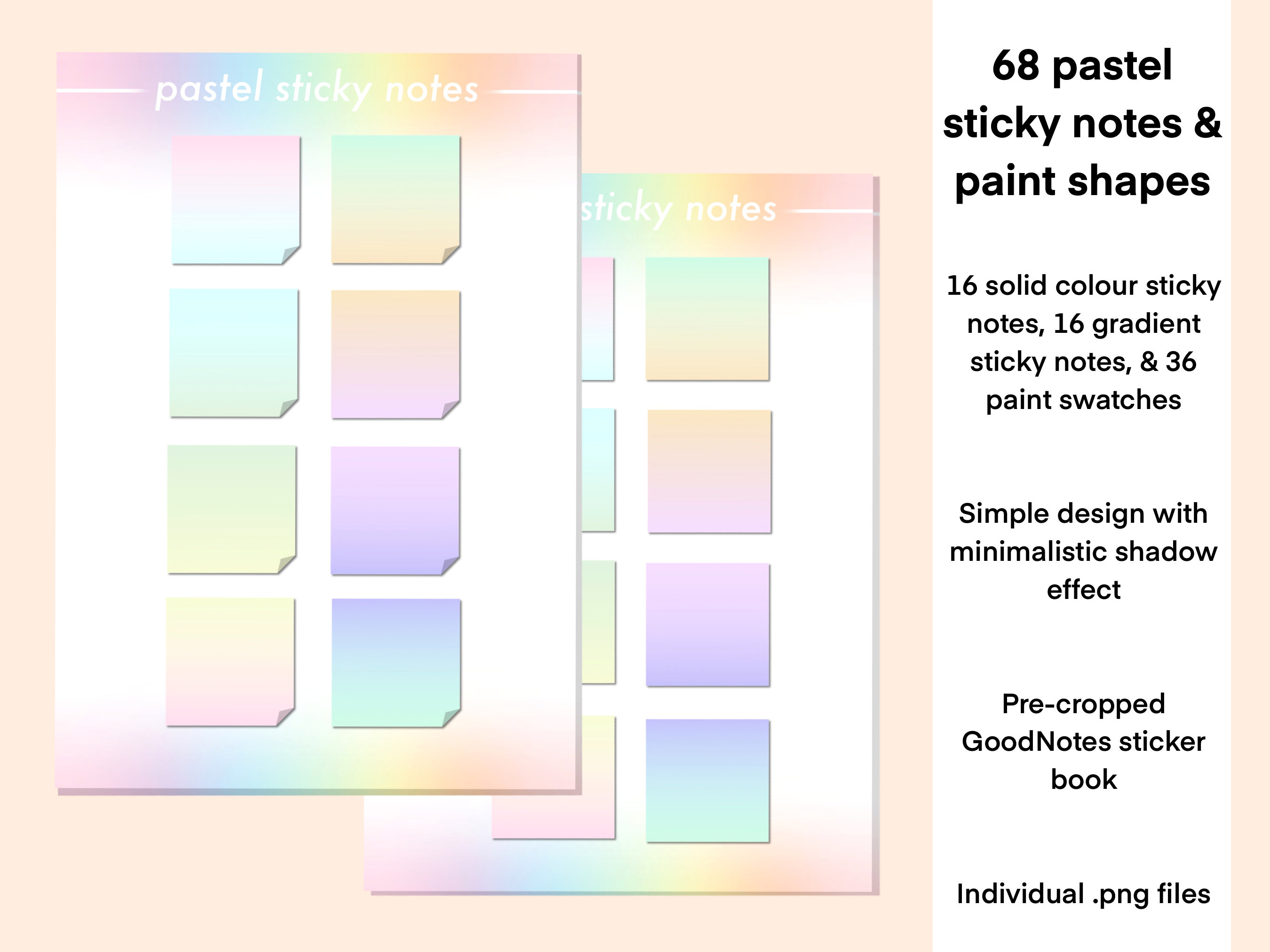 68 Pastel Sticky Notes and Matching Paint Shapes for Digital Journals ...