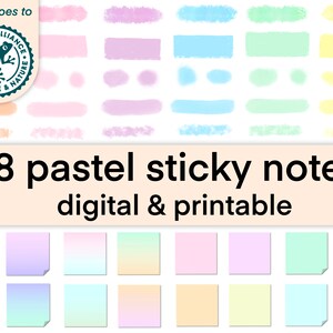 68 Pastel Sticky Notes and Matching Paint Shapes for Digital Journals ...