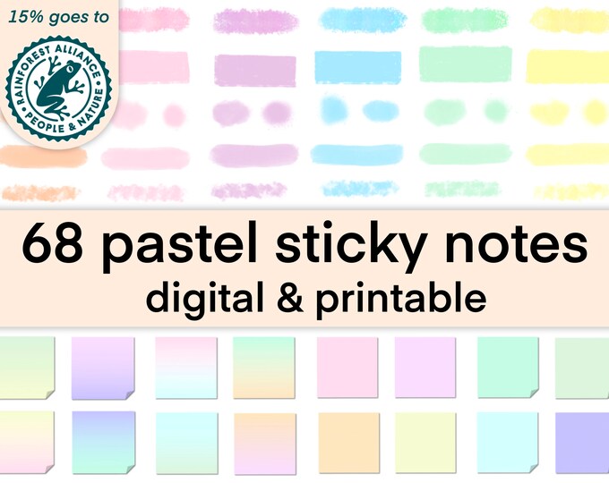 68 Pastel Sticky Notes and Matching Paint Shapes for Digital Journals ...
