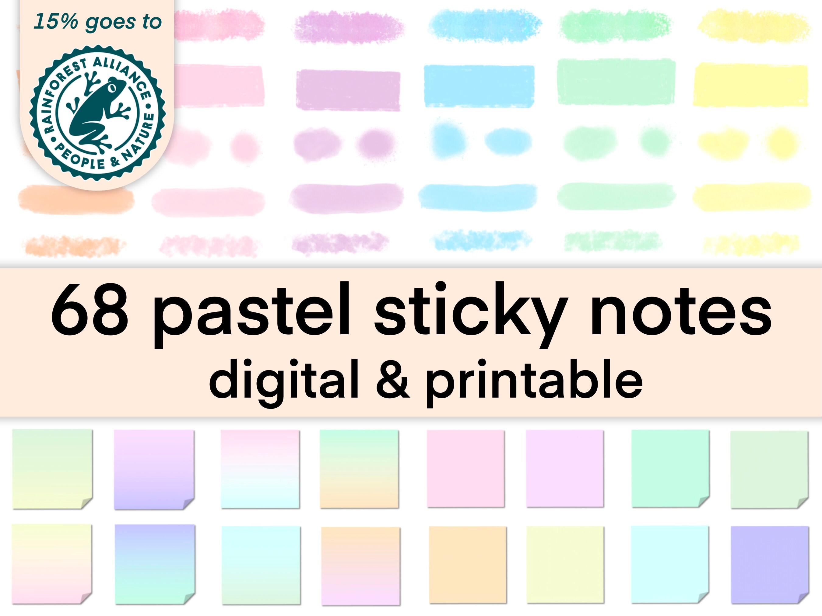 68 Pastel Sticky Notes and Matching Paint Shapes for Digital Journals ...