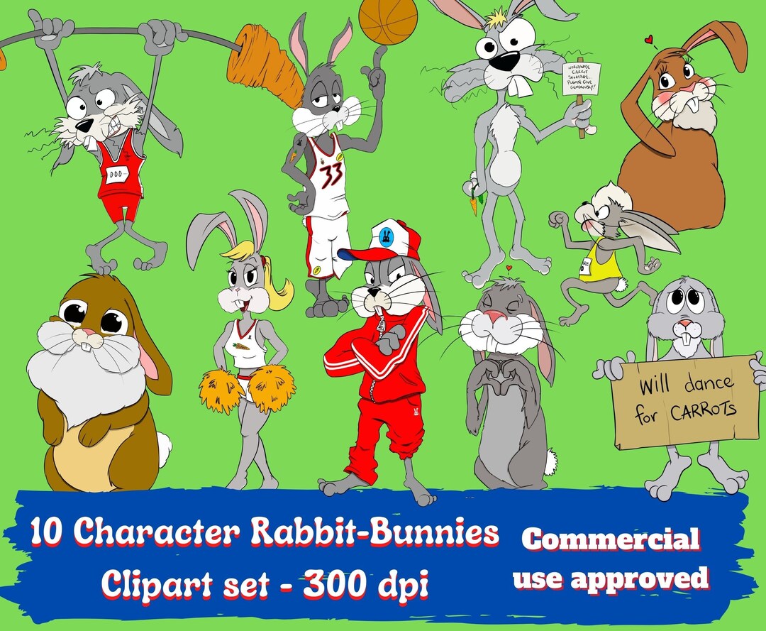 Commercial Use Ok Clipart of Character Rabbits Bunnies Print - Etsy
