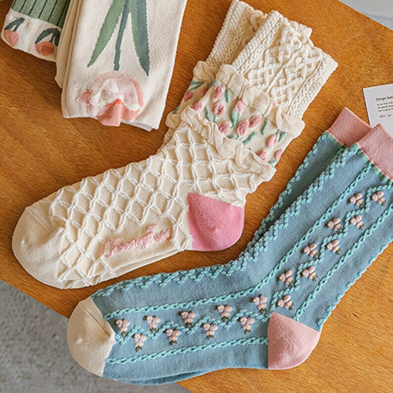 Tulip Floral Socks Retro Flower Socks Socks for Women - Etsy