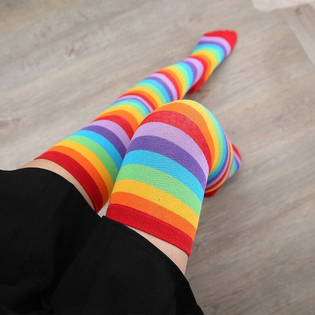 Colorful Rainbow Thigh High Socks Fashion Thigh High - Etsy