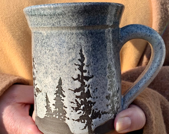 Forest Silhouette Mug. 12 Oz Dark Brown Stoneware Mug With Hand Waxed ...