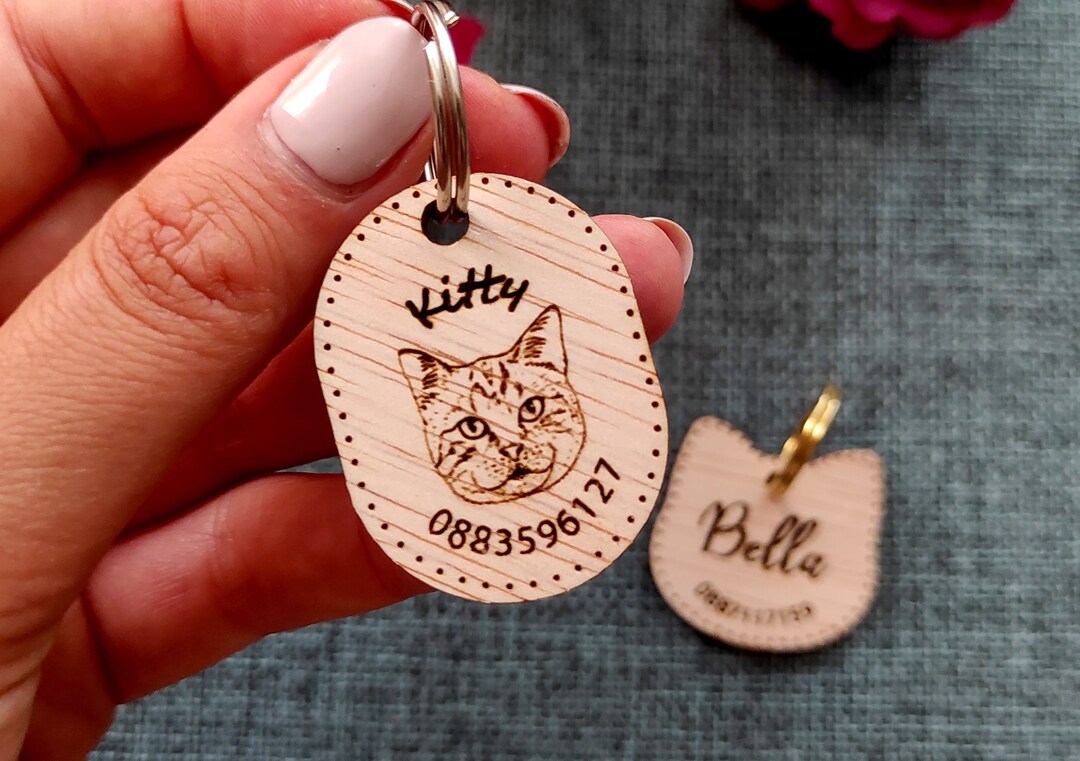 Personalized Wooden Cat ID Tag: Rustic Heart, Custom Pet Name - Etsy