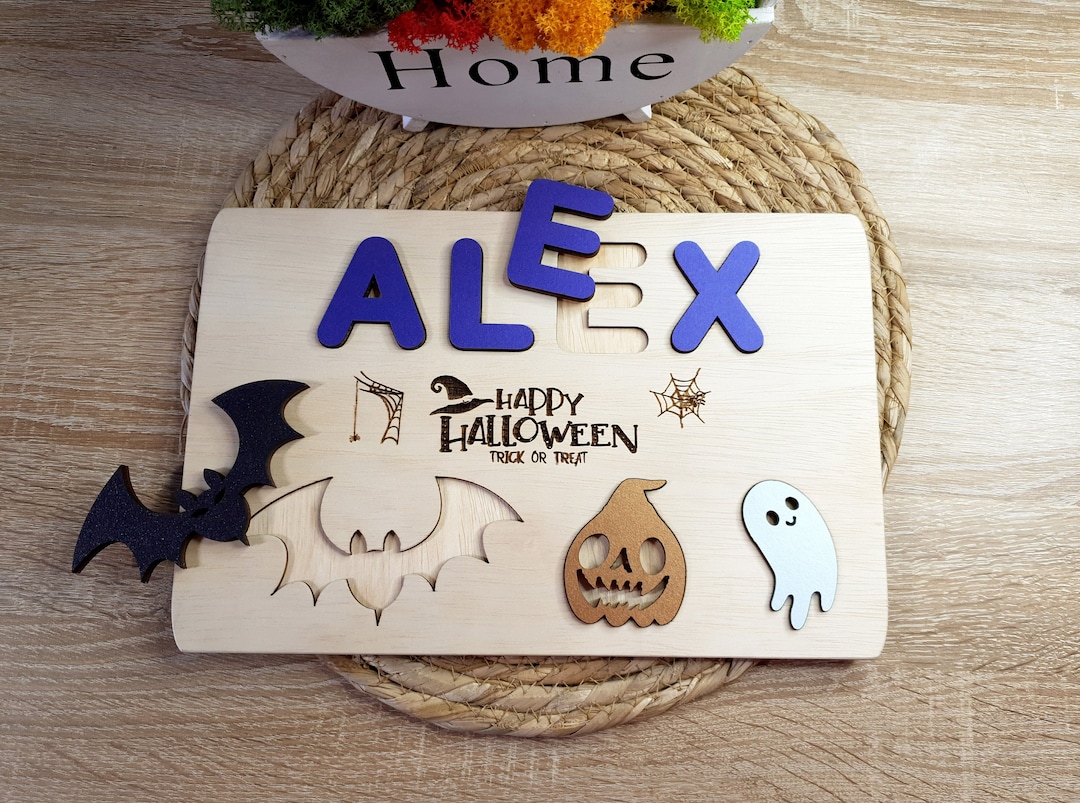Personalized Halloween Wooden Name Puzzle: Montessori Toy Decor - Etsy