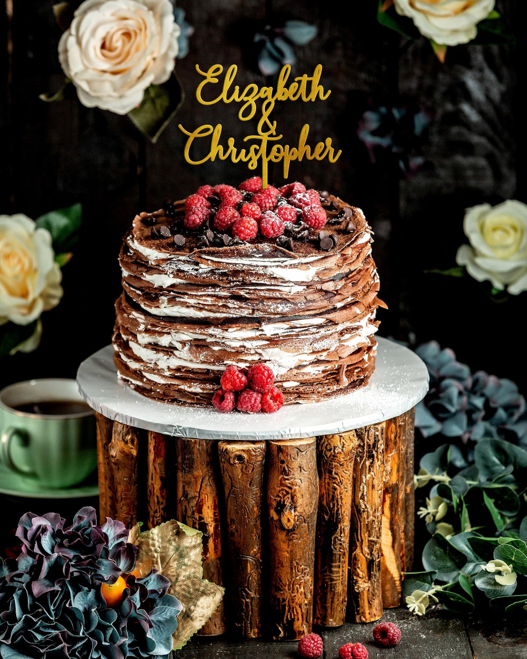 GOLD Wedding Cake Toppers, Couples Names Cake Topper, Anniversary Cake ...