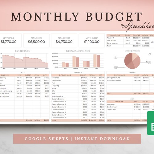 Annual & Monthly Budget Spreadsheet Google Sheets Excel - Etsy