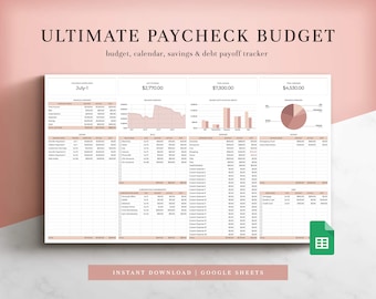 Budget Planner for Google Sheets, Monthly Budget Spreadsheet, Paycheck ...