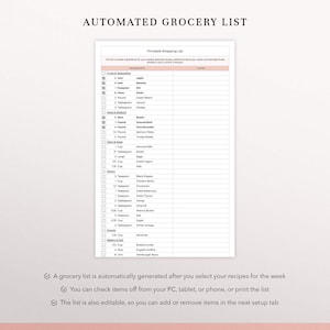 Weekly Meal Planner and Automated Grocery List for Google Sheets, Meal ...