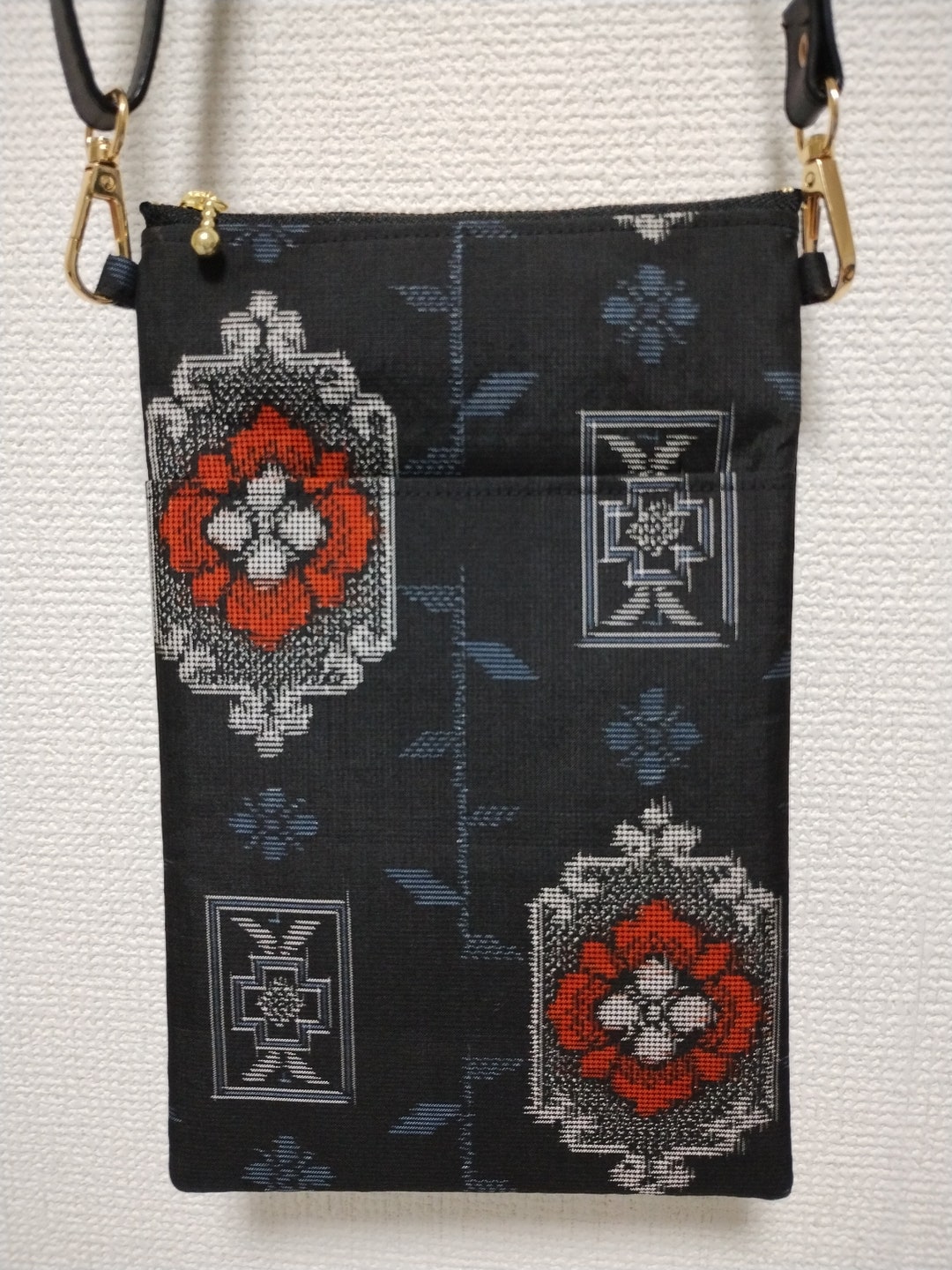 Japanese Vintage Kimono ohshima Tsumugi 100% Silk Shoulder Bag, Pouch ...