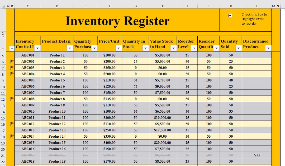 Excel Template Stock Inventory Sheet - Etsy