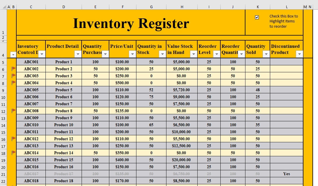 Excel Template Stock Inventory Sheet - Etsy