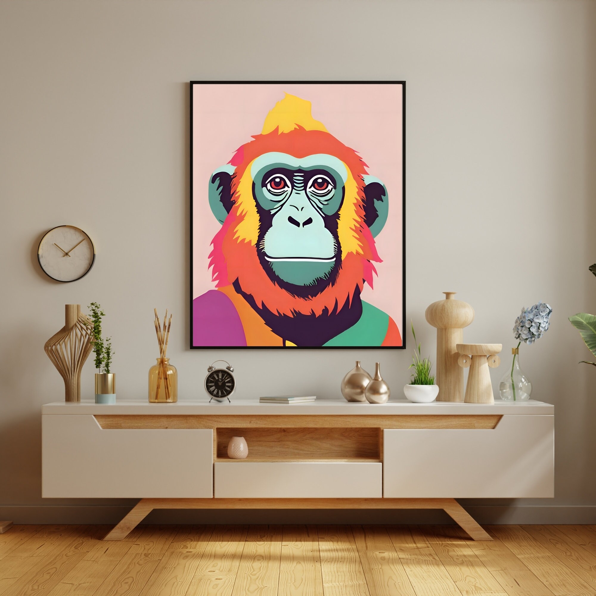 Monkey Illustrator Art, Colourful Art Print, Ape Room Poster, Trendy ...