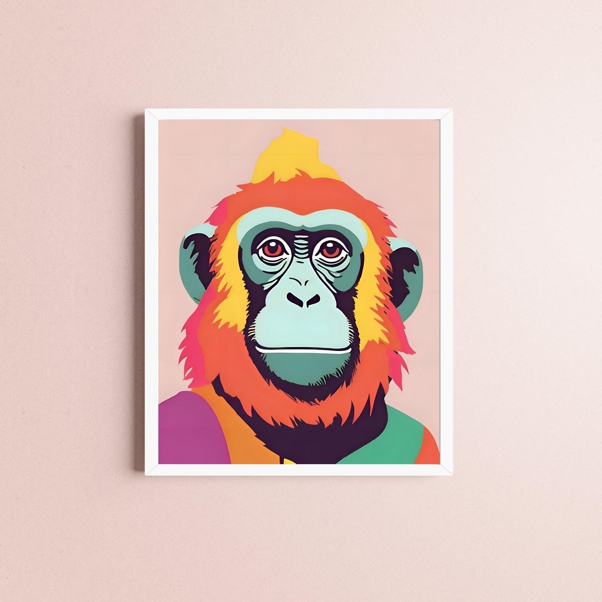 Monkey Illustrator Art, Colourful Art Print, Ape Room Poster, Trendy ...