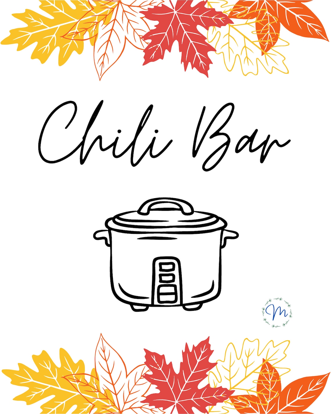CHILI BAR Sign Pot Luck Sign, Thanksgiving Sign Chili Cook off Sign ...