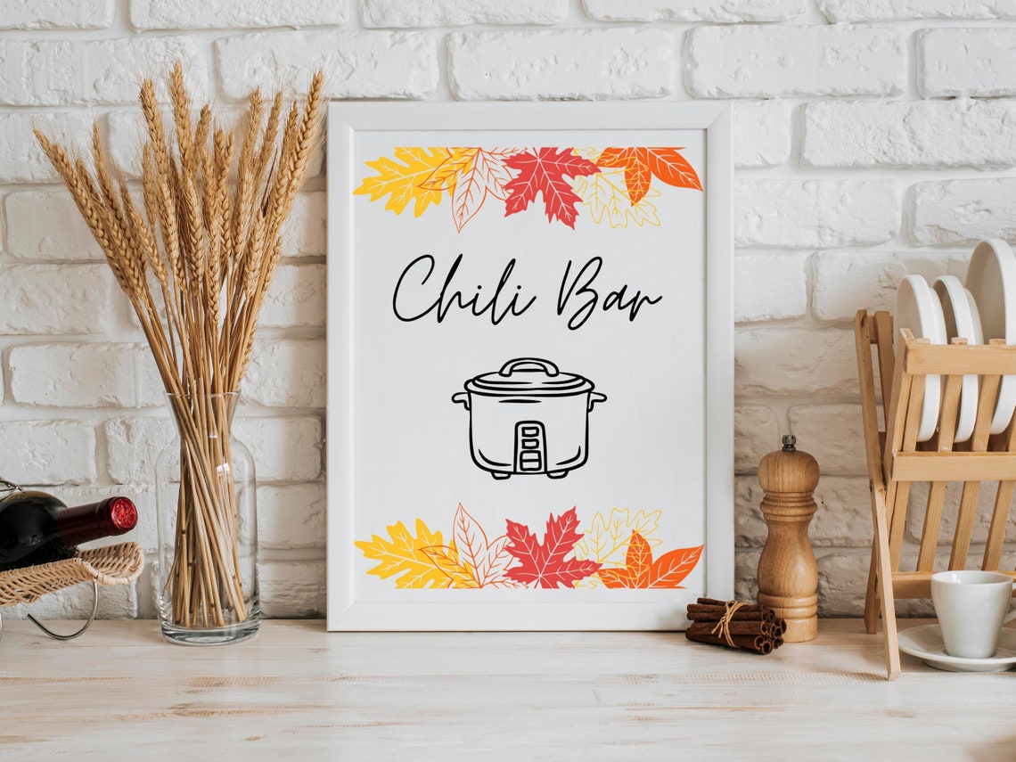 CHILI BAR Sign Pot Luck Sign, Thanksgiving Sign Chili Cook off Sign ...
