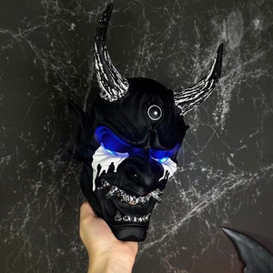 Japanese DBD Oni Mask With Lights Wearable, Black and White Devil Mask ...