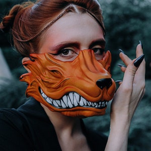 Japanese Kitsune Half Mask Wearable, Half Face Wolf Mask, the Nine Tail ...