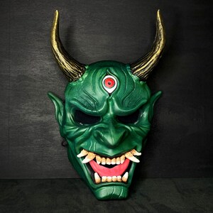 Japanese Oni Mask Wearable: Green and Red Demon Mask, Green Oni Mask ...