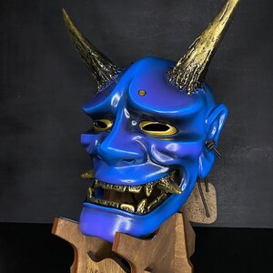 Japanese Hannya Mask, Blue Oni Mask, Samurai Mask Wearable, Demon Mask ...