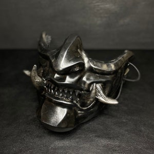 Oni Half Face Wearable Mempo Mask, Japanese Samurai Cosplay Steelish ...