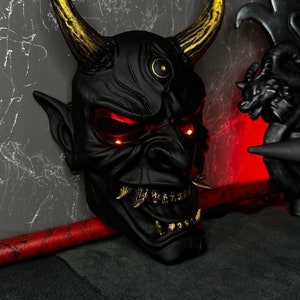 Japanese Oni Mask DBD Black and Gold Wearable, Wall Decor Oni Mask With ...
