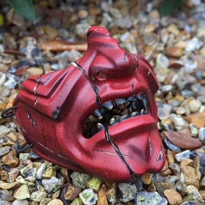 Samurai Oni Half Mask, Damaged Red Mempo Mask, Japanese Mempo, Japanese ...