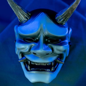 Blue Hannya Mask, Made to ORDER, Demon Mask, Ninja Kabuki, Blue Oni ...