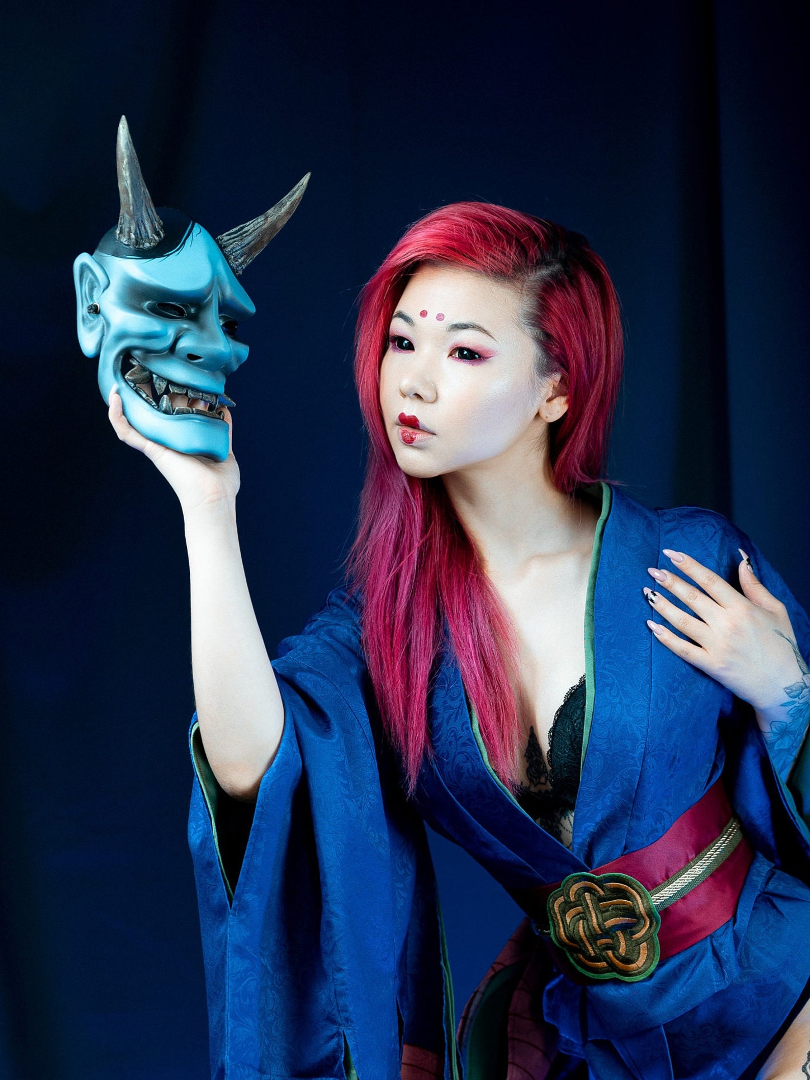 Blue Hannya Mask, Made to ORDER, Demon Mask, Ninja Kabuki, Blue Oni ...