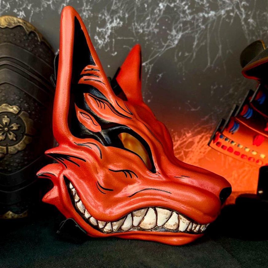 Kurama Mask, Orange Japanese Fox Mask Anime, the Nine Tail Fox, Fox ...