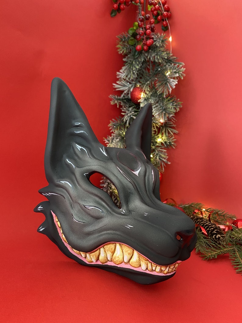 Japanese Kitsune Mask Black and Silver Fox Mask Black - Etsy