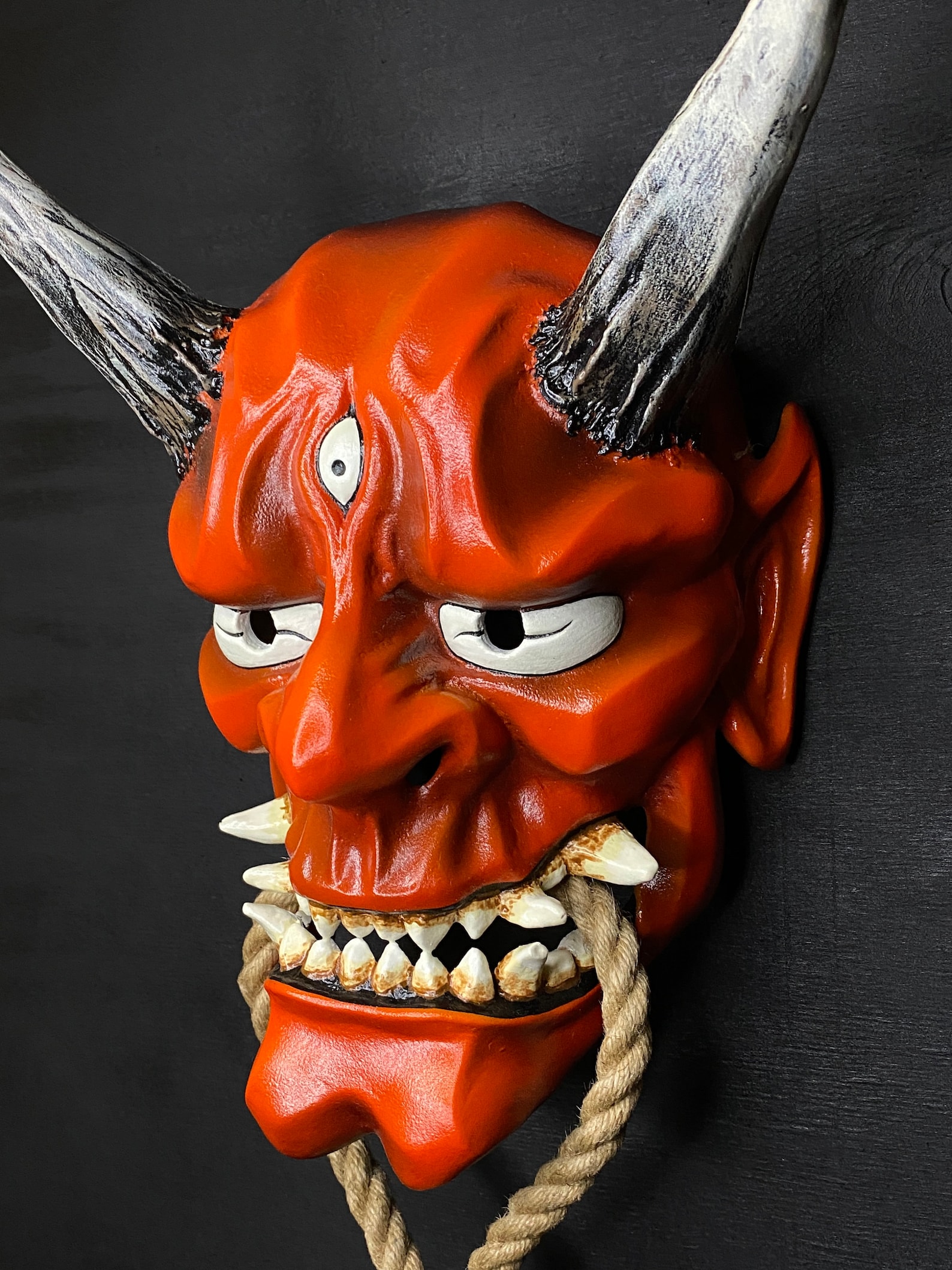 Japanese Oni Mask With Rope Red Oni Mask Decor Red Hannya - Etsy