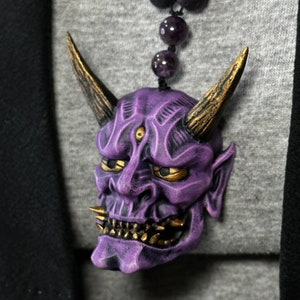 Japanese Oni Mask Necklace, Small Japanese Oni Mask With Beads ...