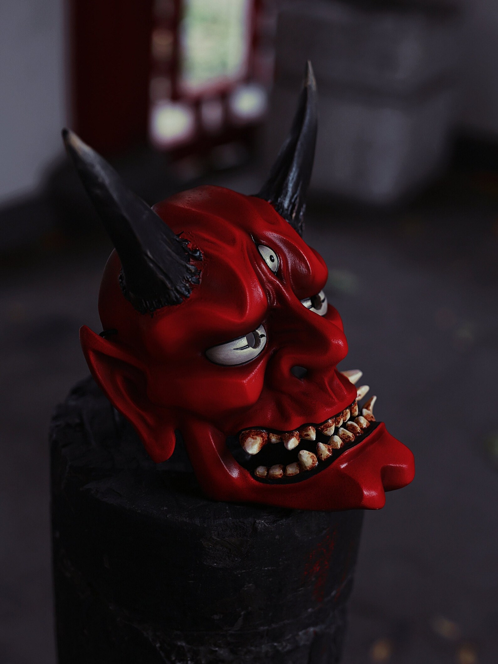 Japanese Red Oni Mask, Samurai Mask, Wall Hannya Mask, Oni Mask Wear ...