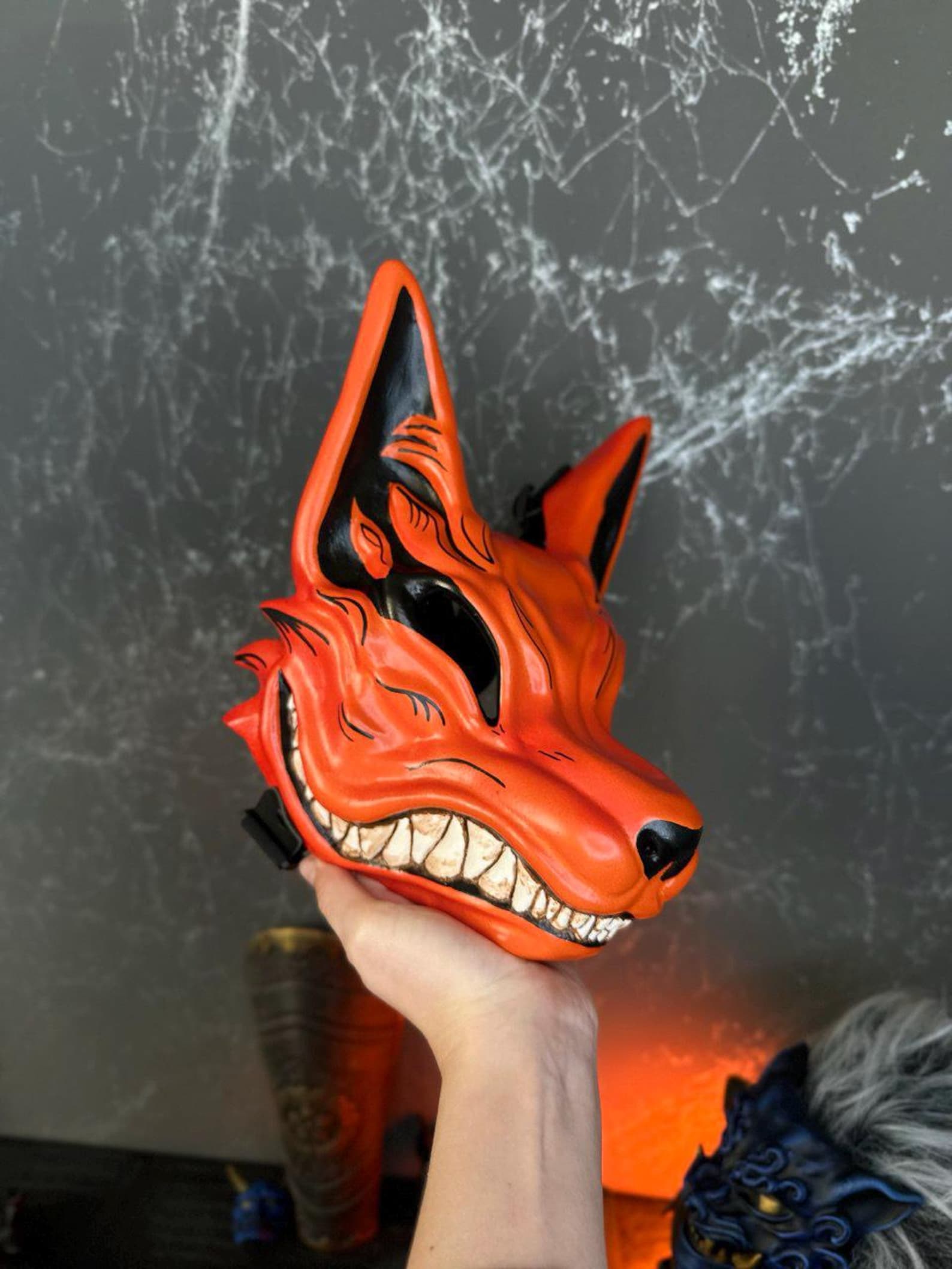 Kitsune Mask, Orange Japanese Fox Mask, the Nine Tail Fox, Anime Mask ...