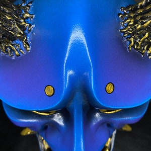 Japanese Hannya Mask, Blue Oni Mask, Samurai Mask Wearable, Demon Mask ...
